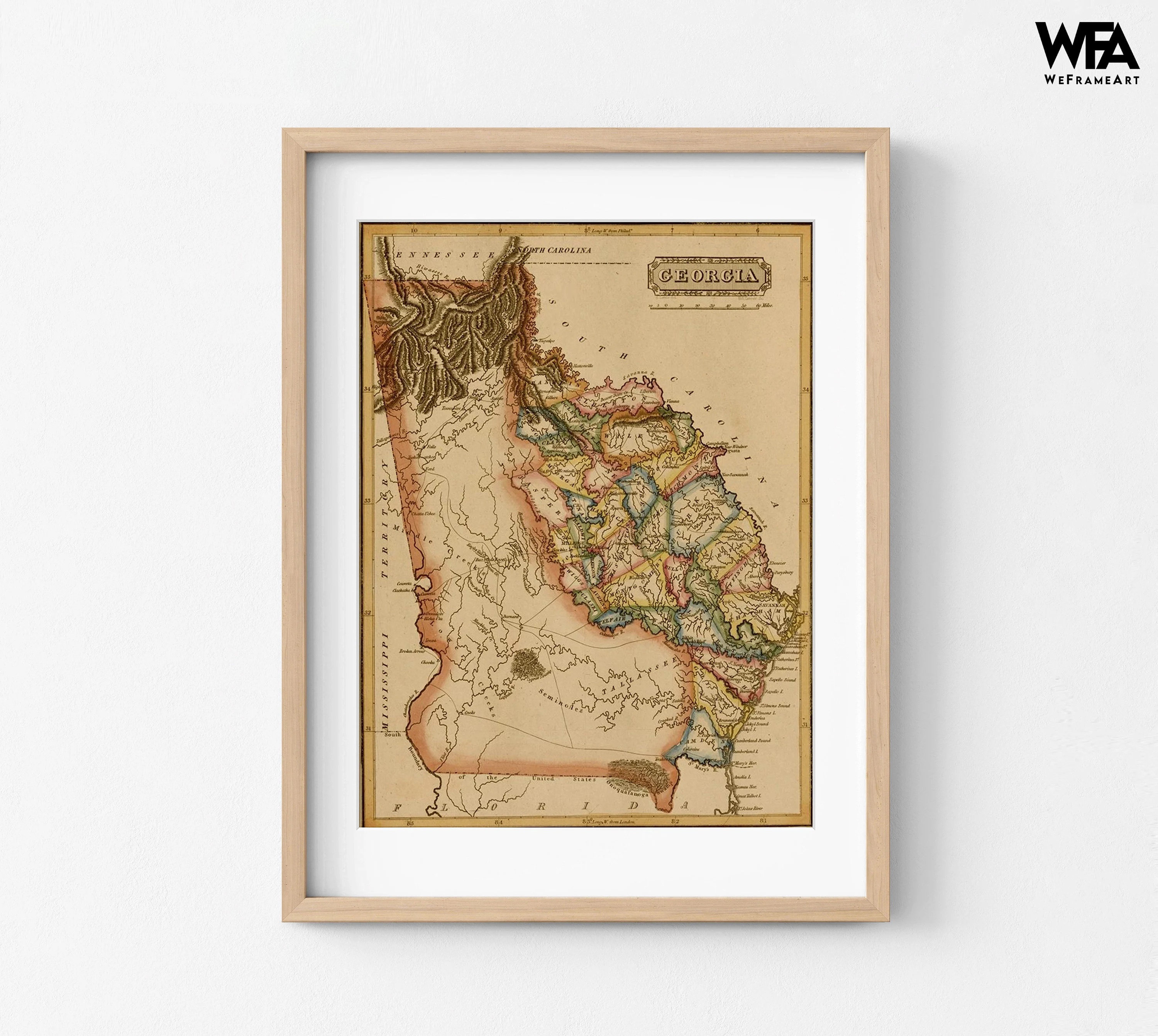 WeFrameArt Georgia 1817, Georgia County Map, USA Travel Map Poster ...
