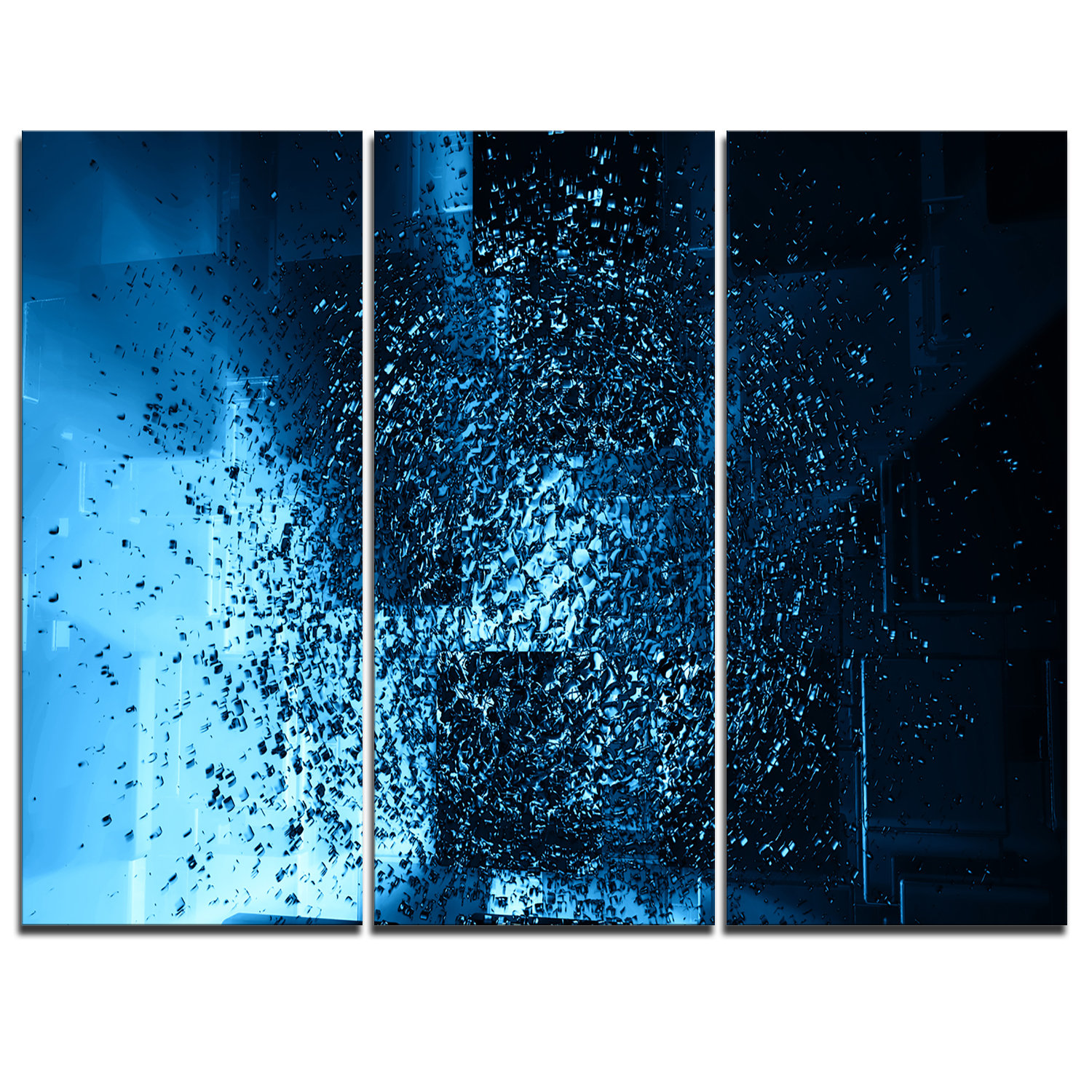 Design Art Fractal 3D Blue Paint Splash - 3 Piece Graphic Art on ...