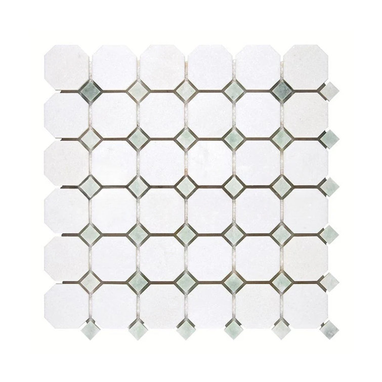 Nesttile Thassos Polished Marble Octagon and Ming Green Dots Mosaic ...