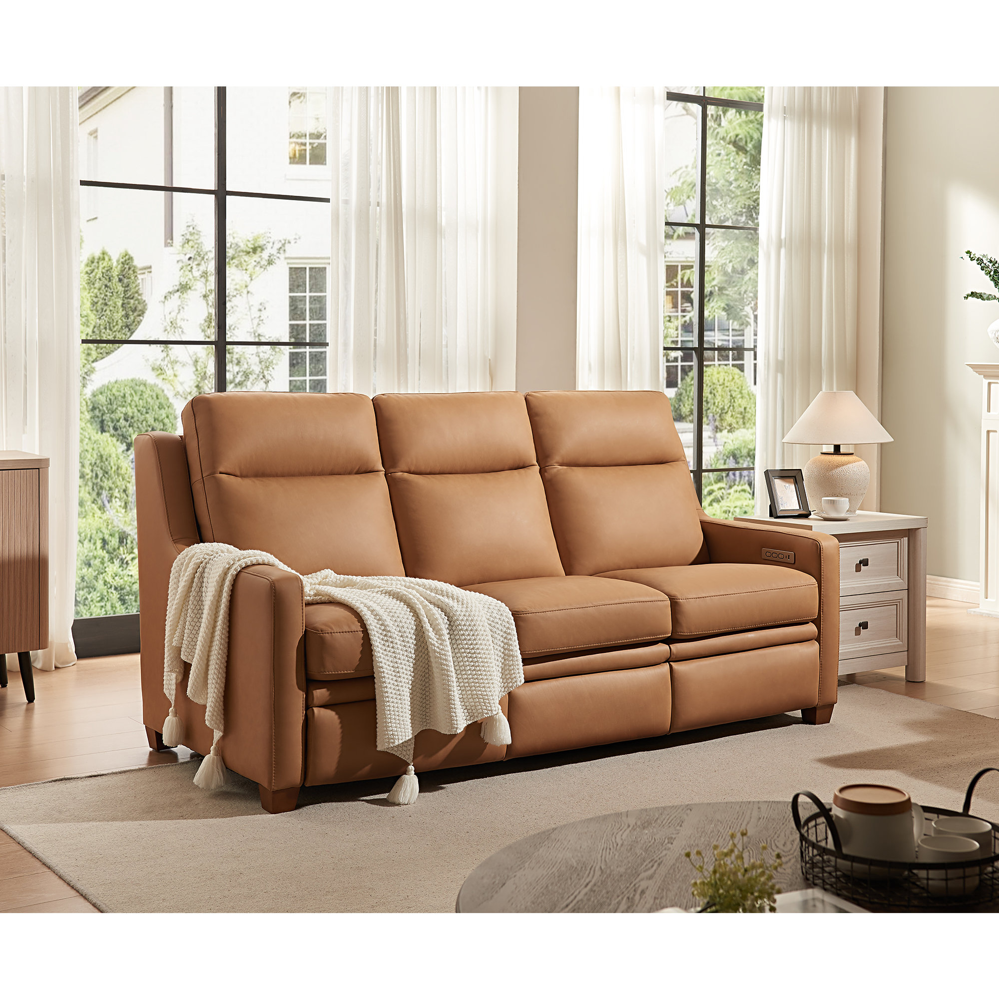 Hokku Designs Rumilly Triple-Motor Recliner Sofa 78" Genuine Leather ...