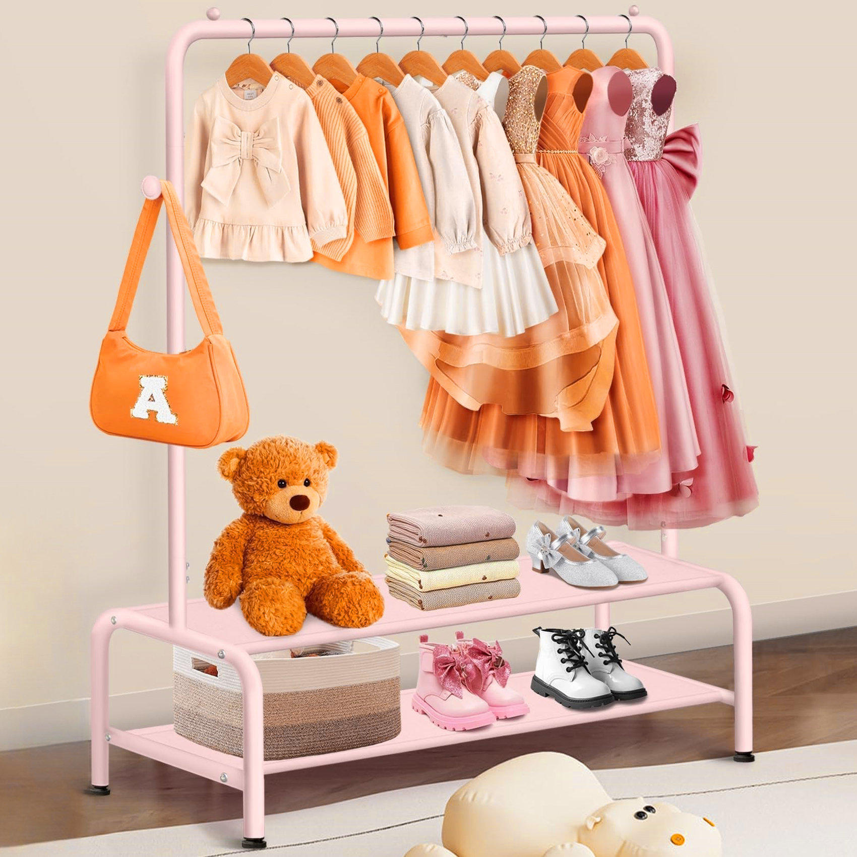 Rebrilliant Kids Dress - Up Storage Rack with 2 Fabric Shelves for ...