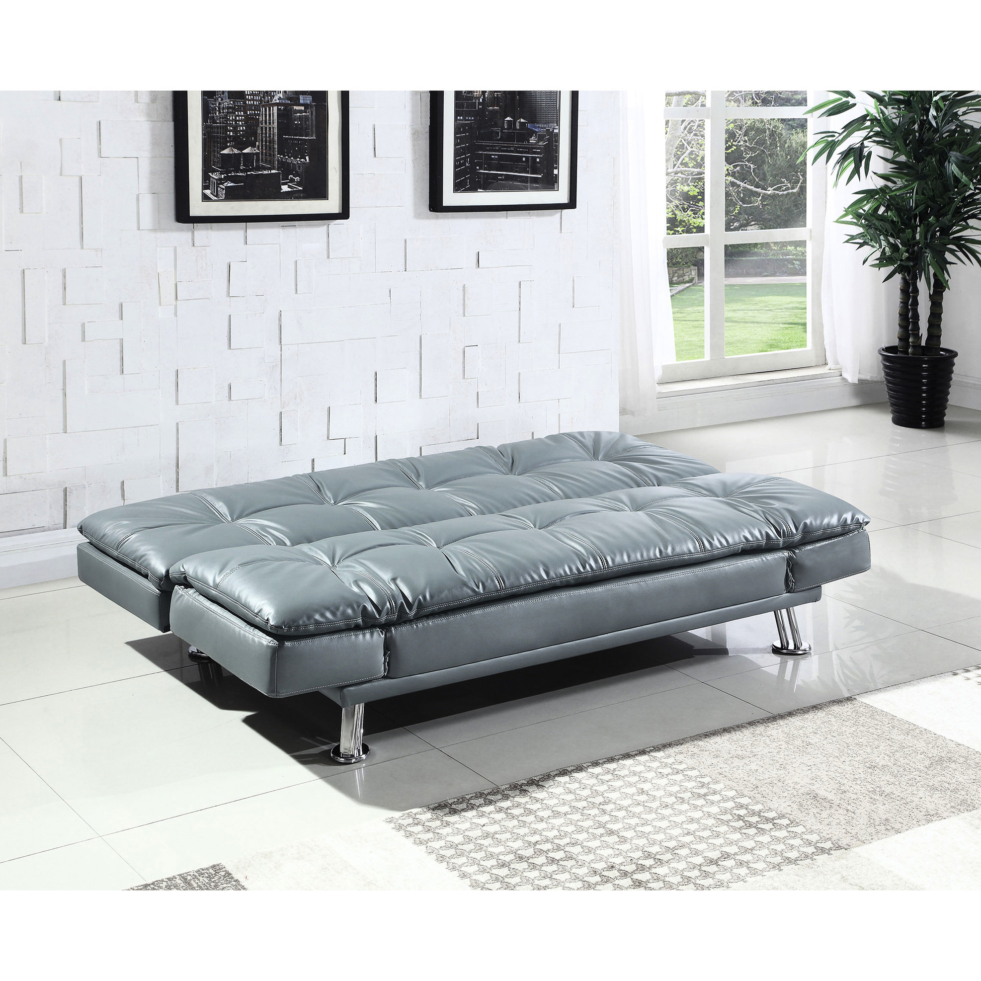 Orren Ellis Grey Bed, Metal Legs, Modern Upholstery, Geometric Design ...