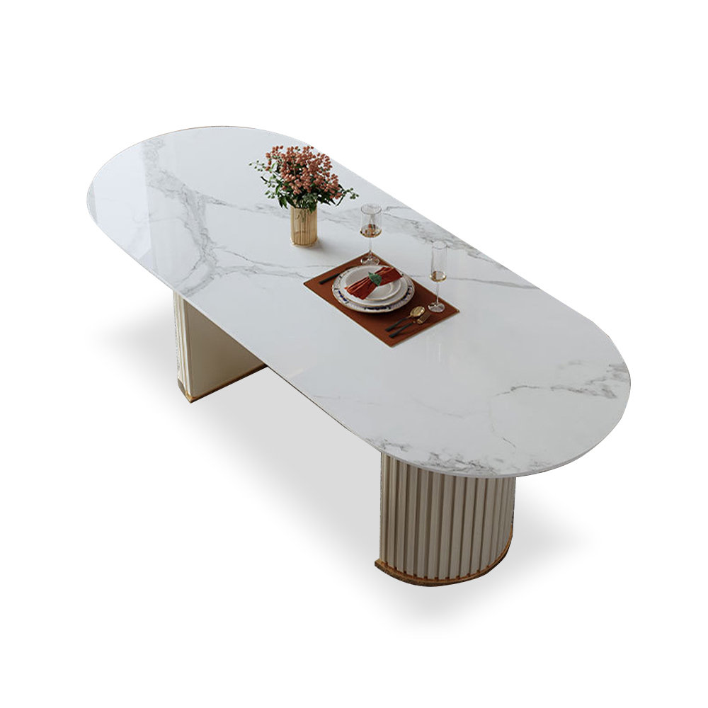 Orren Ellis Picture color Oval Sintered Stone tabletop Dining Table ...