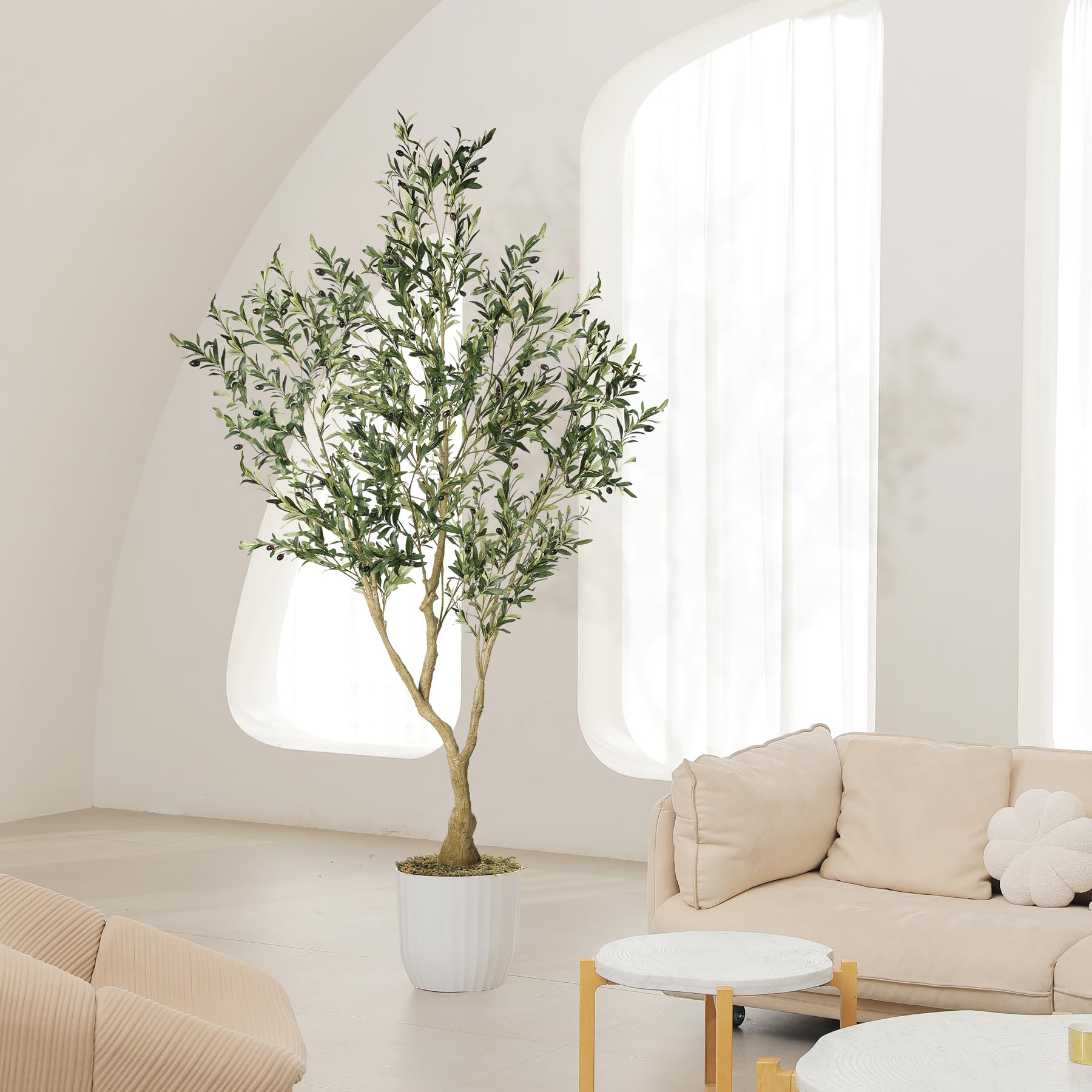 Primrue Olive Trees Artificial Indoor - Faux Olive Tree 7Ft With Large ...