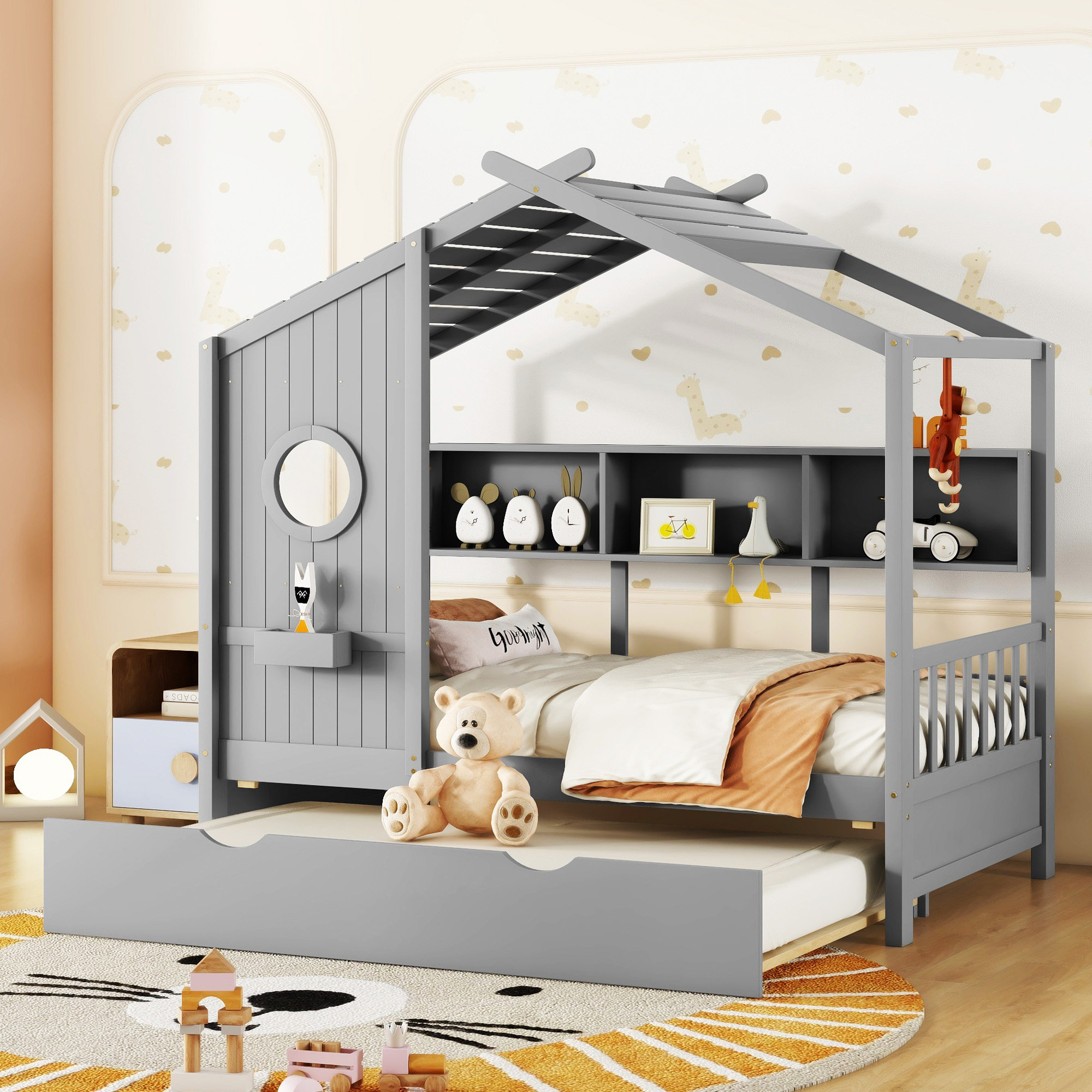 Harper Orchard Wooden House Bed With Trundle | Wayfair