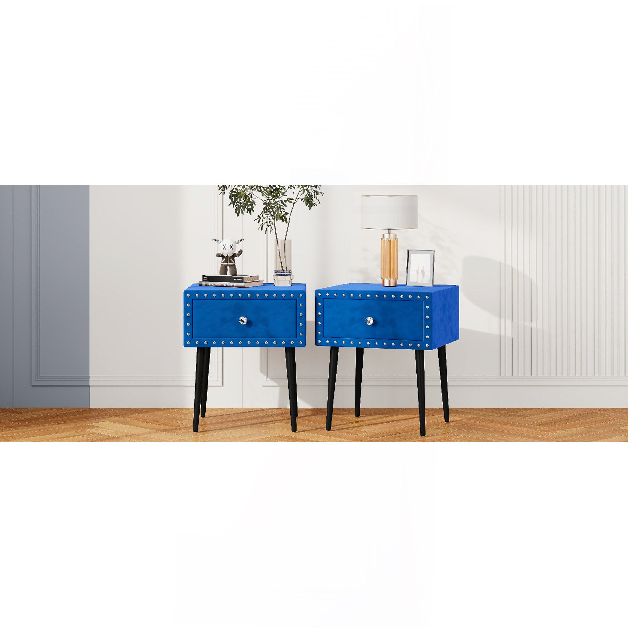 Mercer41 Modern Nightstands Set Of 2 With Drawer And Crystal Handle ...