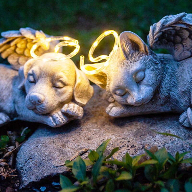 Exhart Solar Sleeping Dog with Halo and Angel Wings Memorial Garden ...