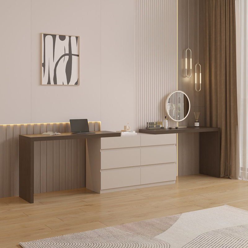 Latitude Run® Vetalize Modern Home Office Expandable Dresser Desk Combo ...