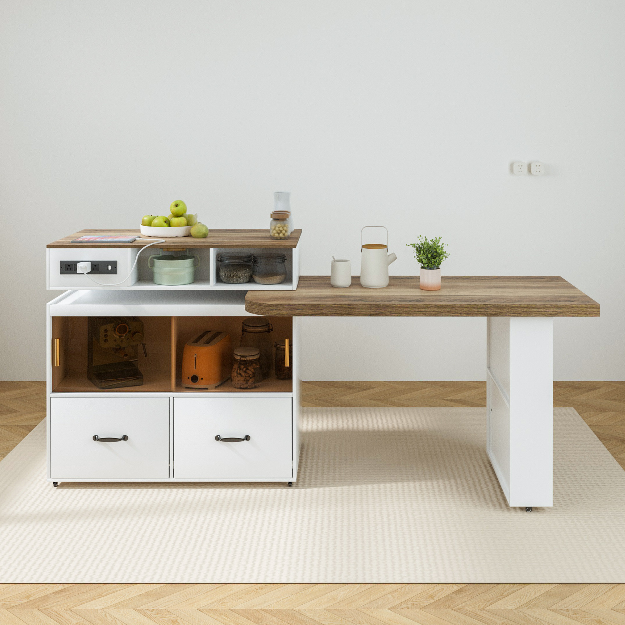 Ebern Designs Movable Kitchen Island With Retractable Tabletop ...