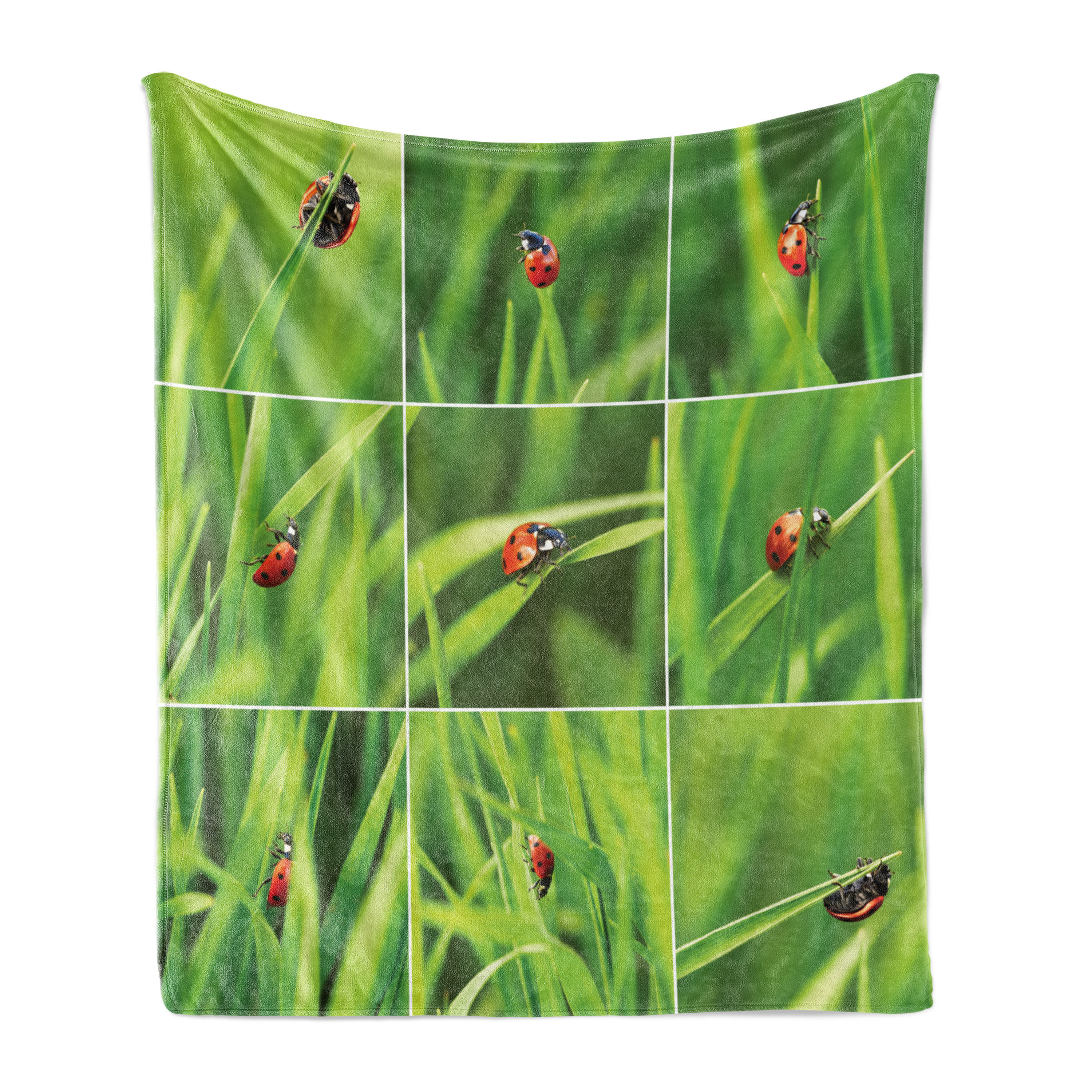 Ambesonne Nature Fleece Throw Blanket Ladybug over Fresh Grass Green ...