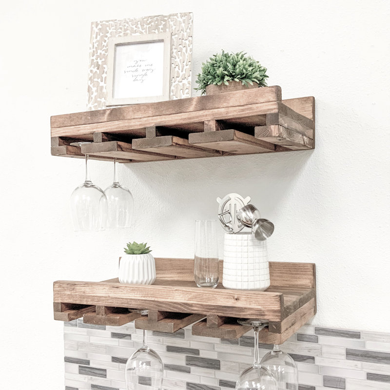 Union Rustic Barnsdall Solid Wood Wall Mounted Wine Glass Rack ...