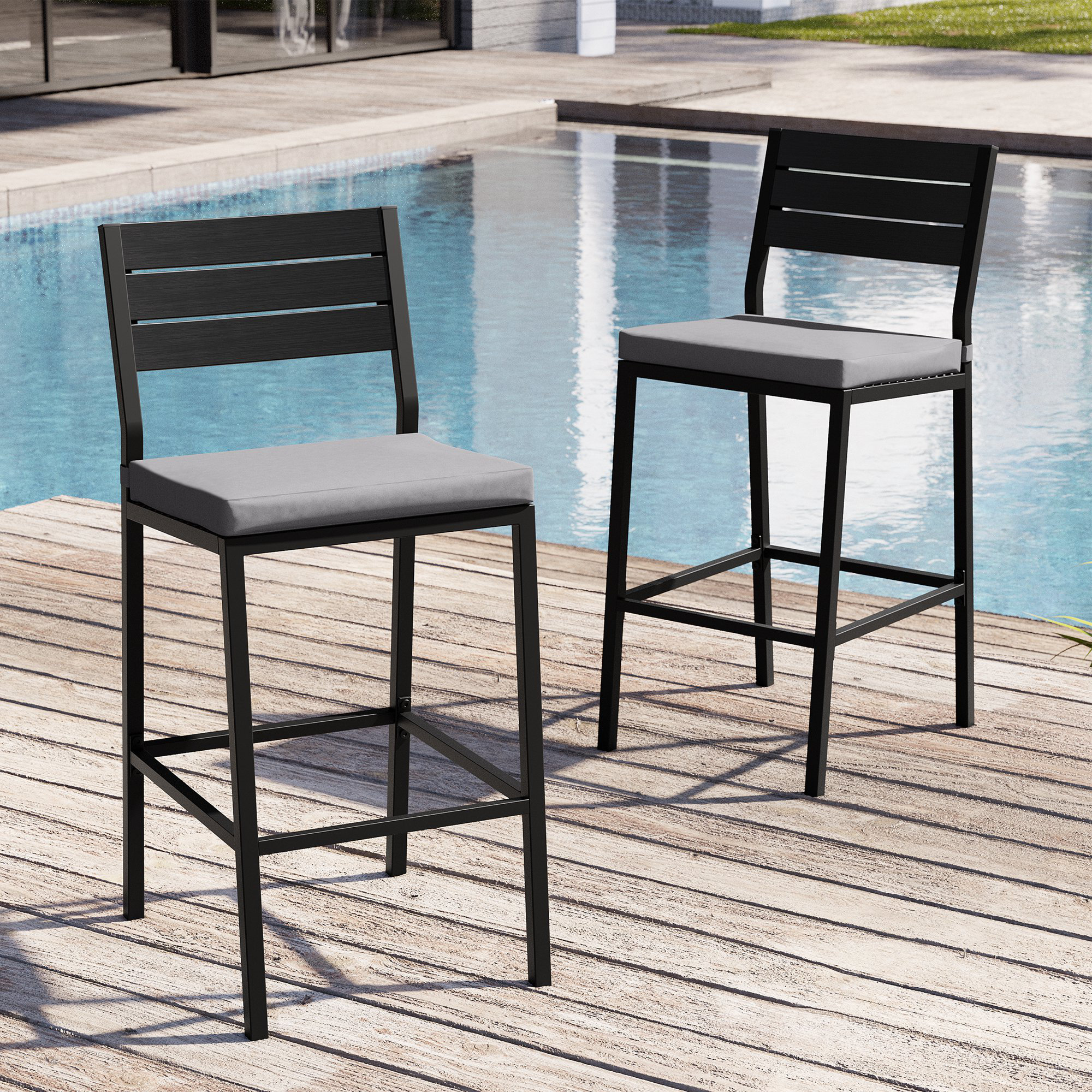 Latitude Run® Pershing Metal Outdoor 26.8'' Counter Stool with Cushion ...
