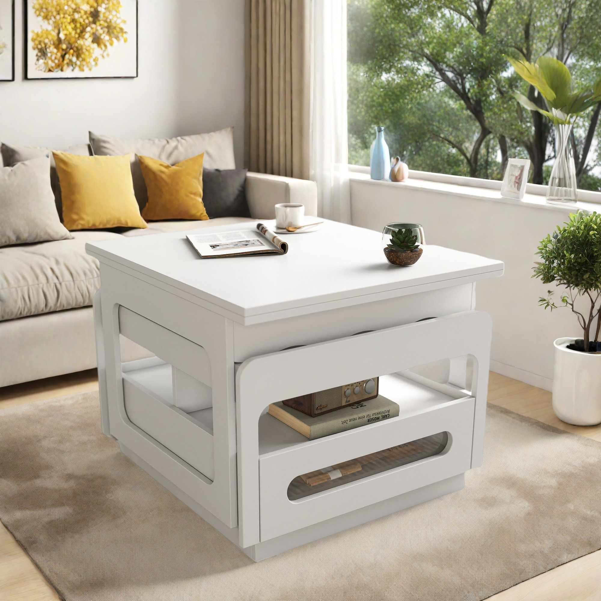 Latitude Run® 3 In 1 Deformed Coffee Tables With 2 Drawers And Open ...