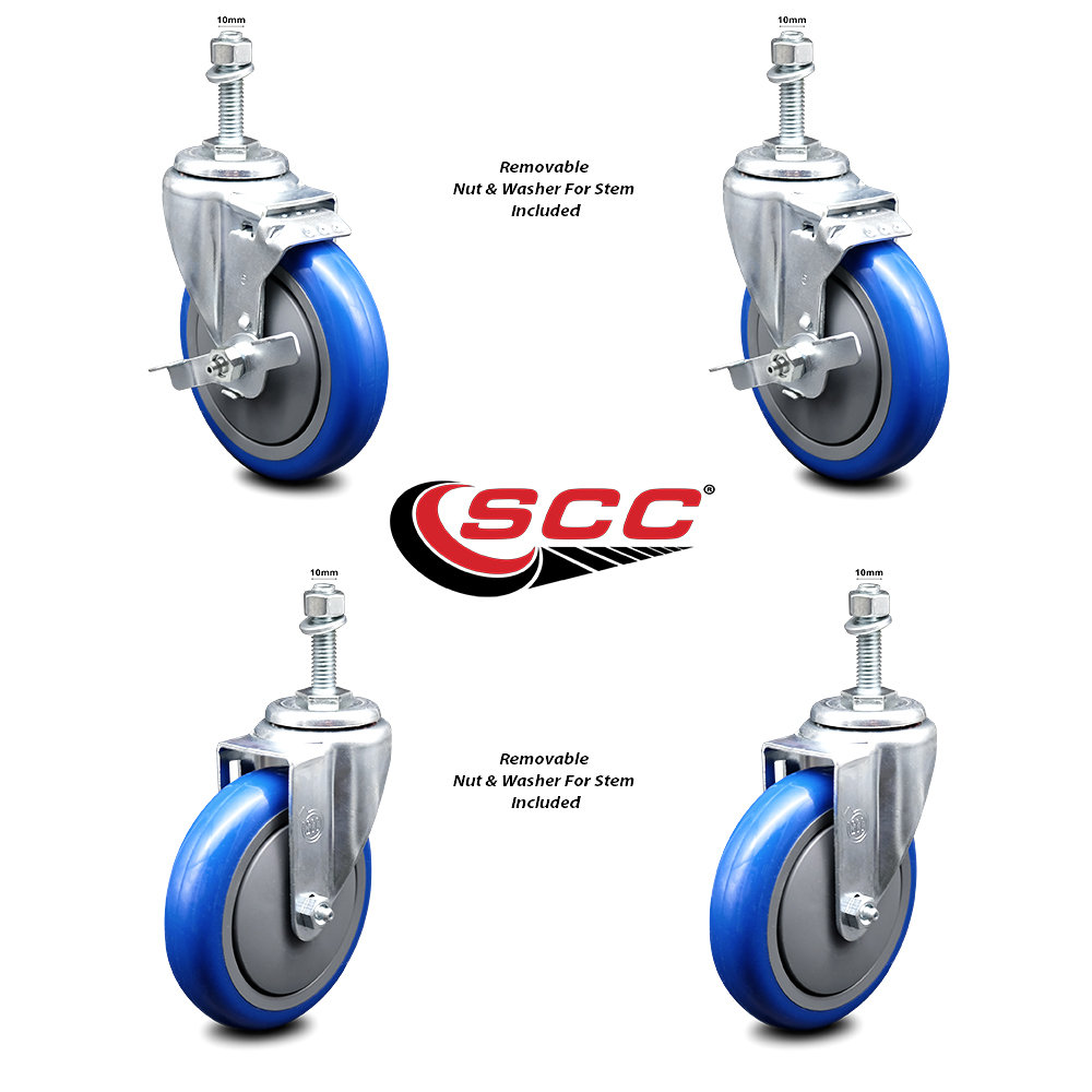 Service Caster 5 Inch SS Blue Polyurethane Swivel 10mm Threaded Stem ...