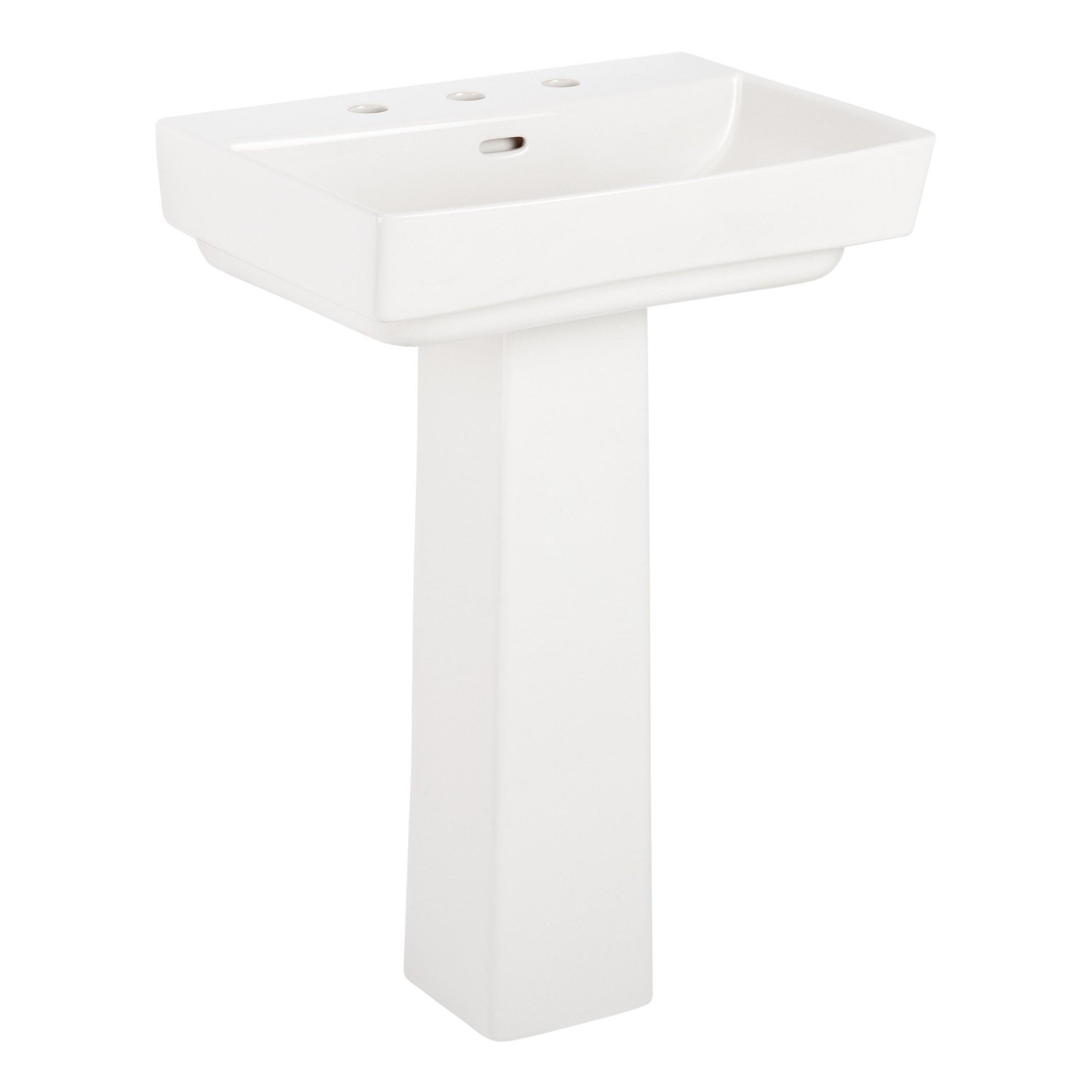 Signature Hardware 23" Fireclay Pedestal Bathroom Sink with 3 Faucet ...