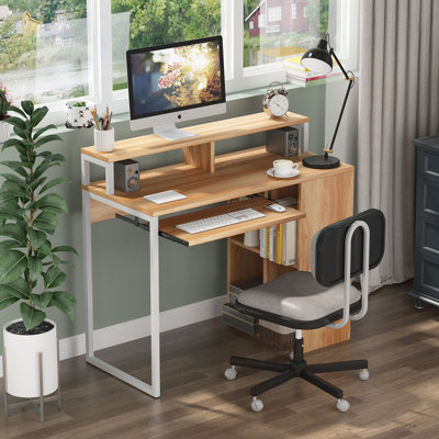 Latitude Run® Computer Desk, Office Desk with Keyboard Tray and Storage ...