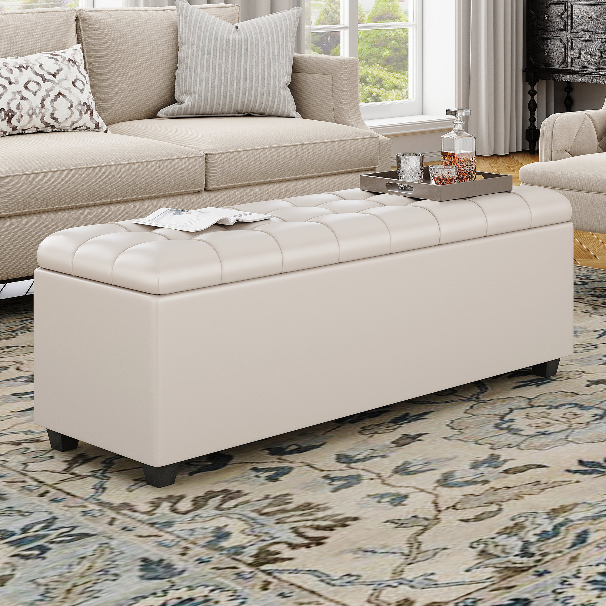 Ebern Designs Large 38 Inches long white Ottoman Bench with Storage ...