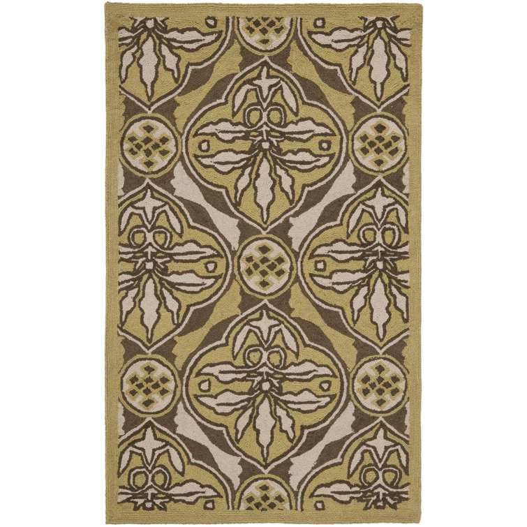 Lark Manor Hollander Floral Hand Hooked Wool Brown Area Rug | Wayfair
