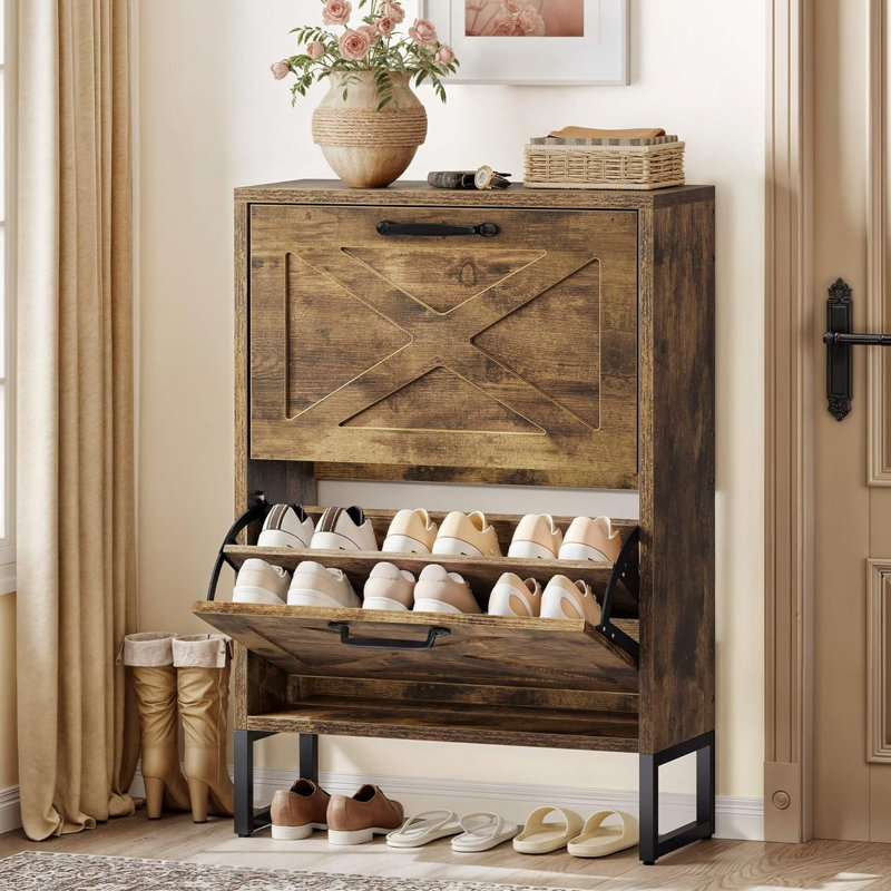 Millwood Pines 12 Pair Shoe 2 Flip Drawers Freestanding Shoe Organizer ...