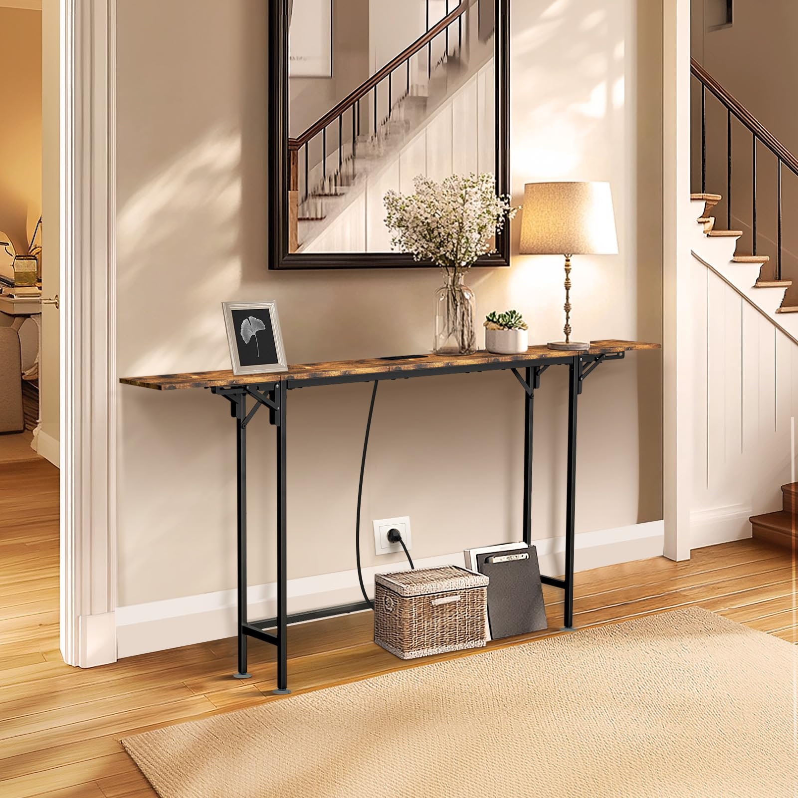 17 Stories 72 Inch Console Table With 2 Ac Oulets & 2 USB Ports, Extra ...