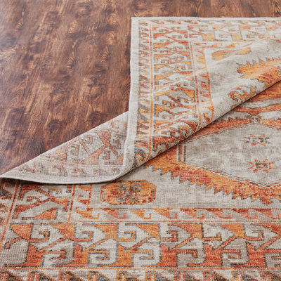 Madison Couture Rugs Tribal Elegance Orange/Rust/Grey Hand-Knotted Wool ...