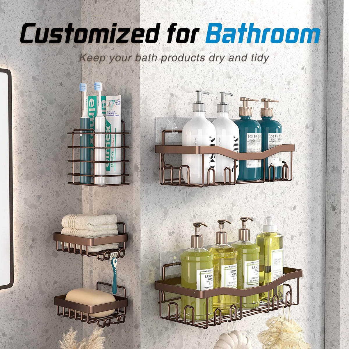 Latitude Run® Anti-rust bathroom shower rack, shower storage rack [5 ...