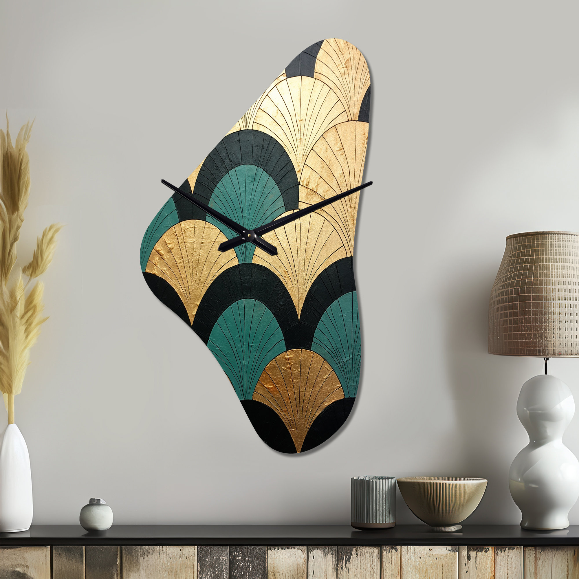 Design Art Emerald And Golden Arches - Abstract Shapes Asymmetrical ...