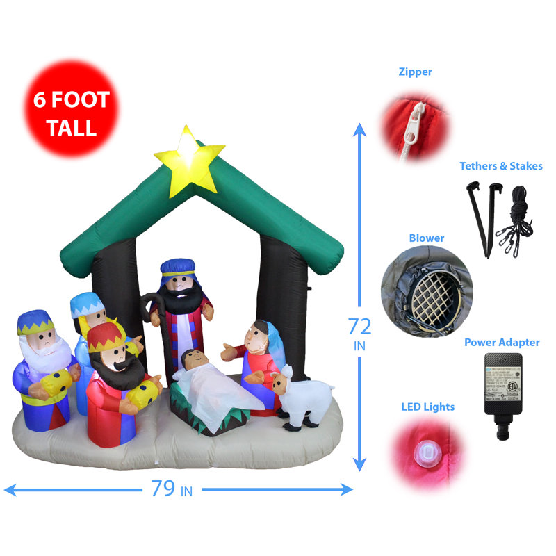 The Holiday Aisle® 6 Foot Tall Lighted Christmas Inflatable Nativity ...