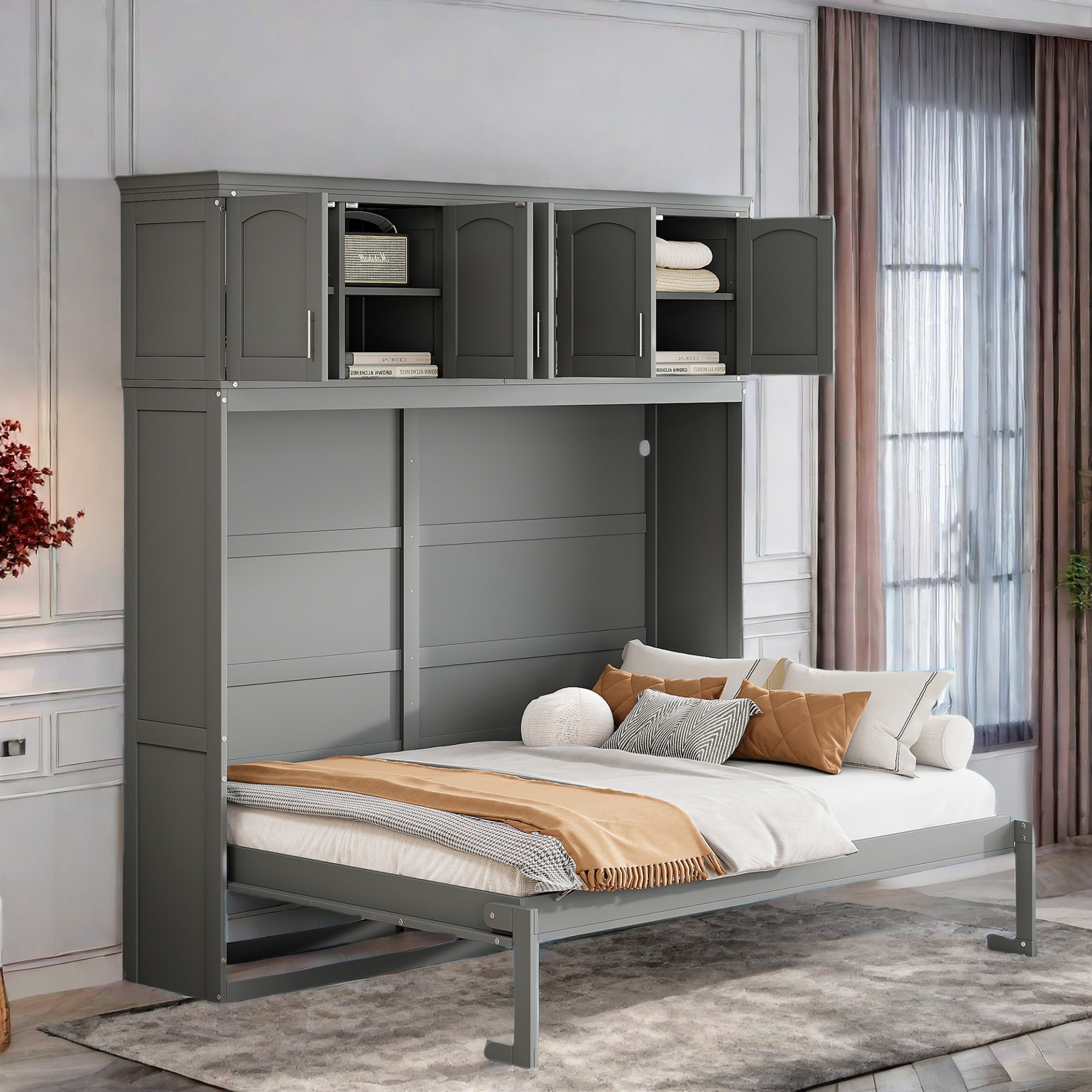 Wildon Home® Multi-function Piguerias Murphy Bed With Top Cabinets ...
