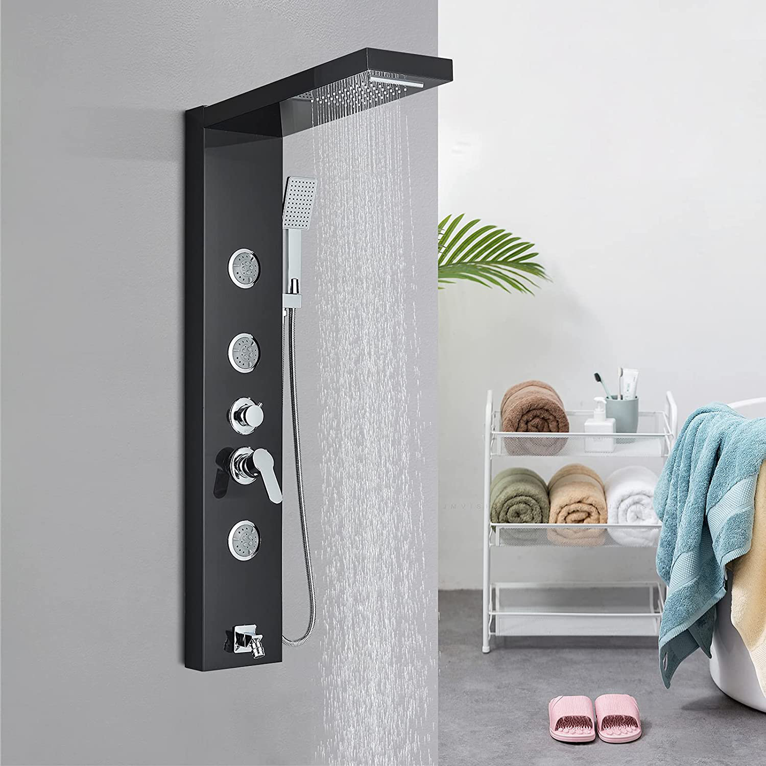 Senlesen Black Multi-function Shower Panel Tower System Wall Mounted ...