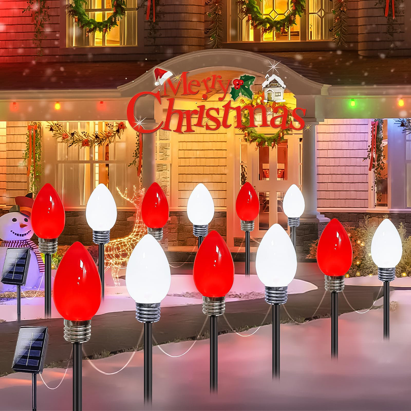 The Holiday Aisle® 12-Pack Jumbo C9 Red White Solar Christmas Lights ...