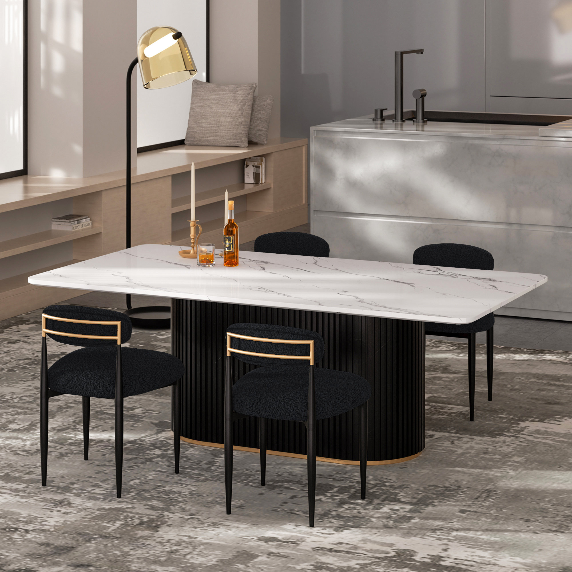 Mercer41 Ackley 5 Piece Rectangle Faux Marble Dining Table Set ...