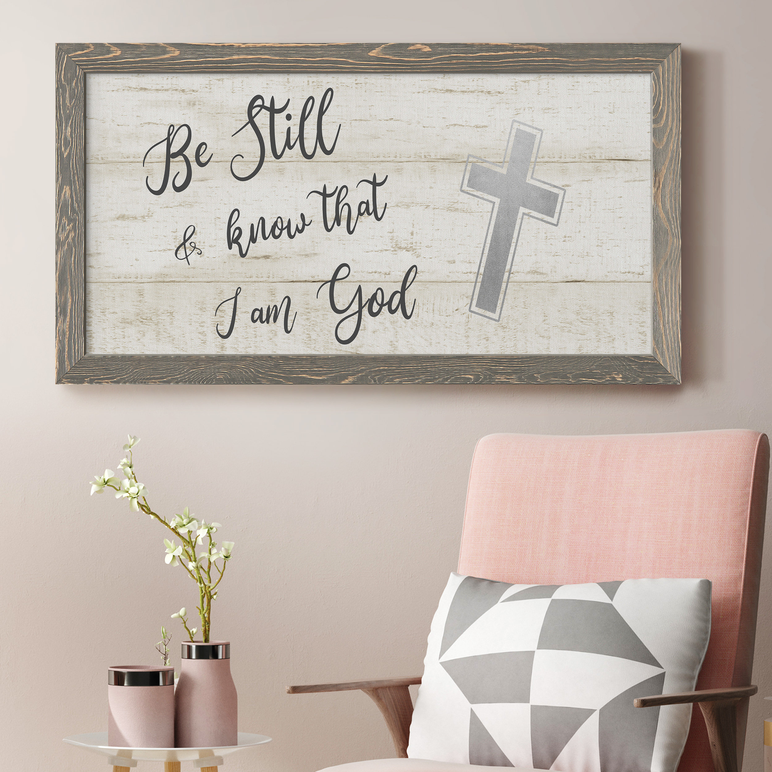 Trinx Be Still Cross - Picture Frame Textual Art on Canvas | Wayfair