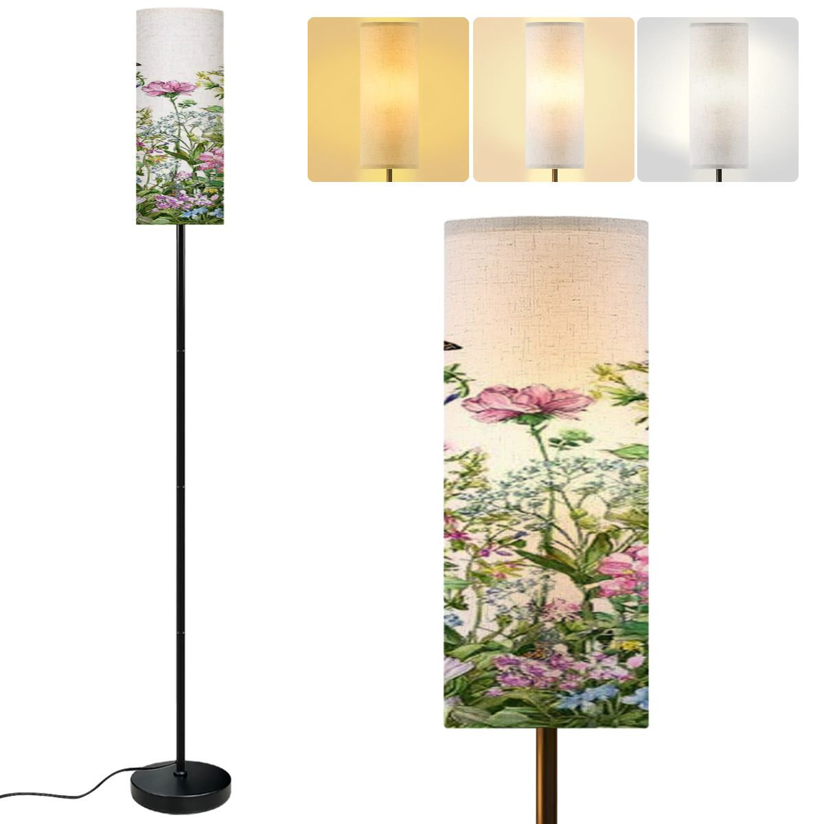Latitude Run® 68.5" Standing Floor Lamp rim Border Herbs wild flowers ...