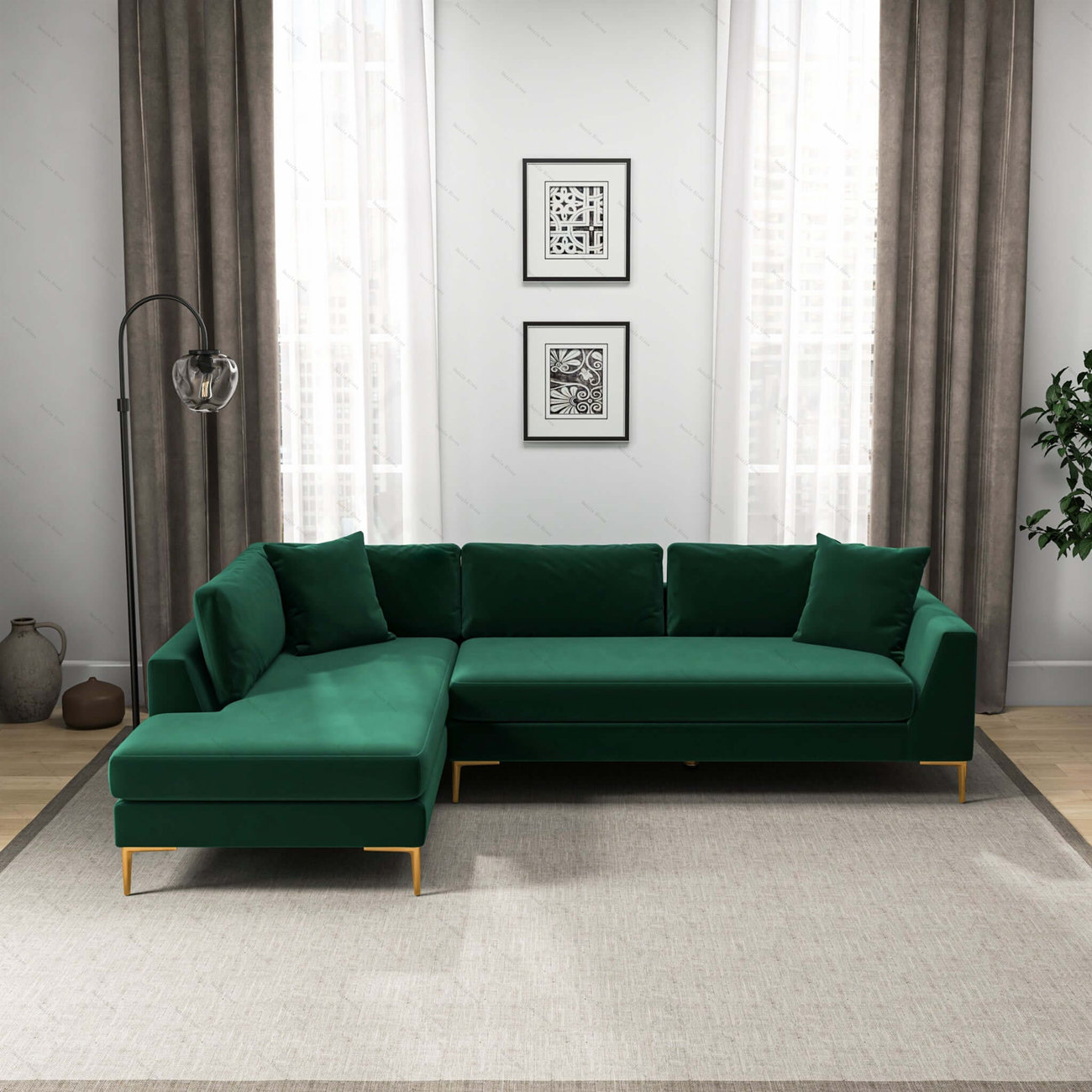 Corrigan Studio® Mano L-Shaped Velvet Sectional Sofa In Green Left ...
