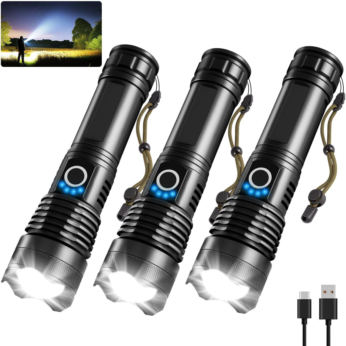 BEACHWATER POOL & SPA, LLC 3Pack Rechargeable Flashlights High Lumens ...