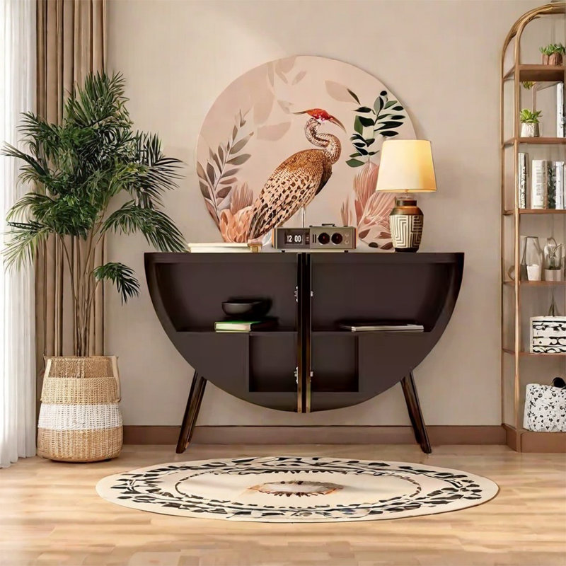 Vivid Space Creation Semi Circular Storage Cabinet with Solid Wood Legs ...