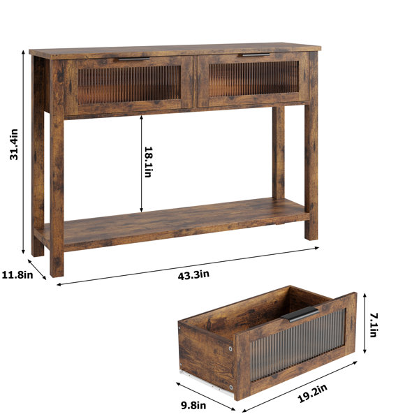 Millwood Pines Entryway Table, Wood Console Table With 2 Glass Drawers ...