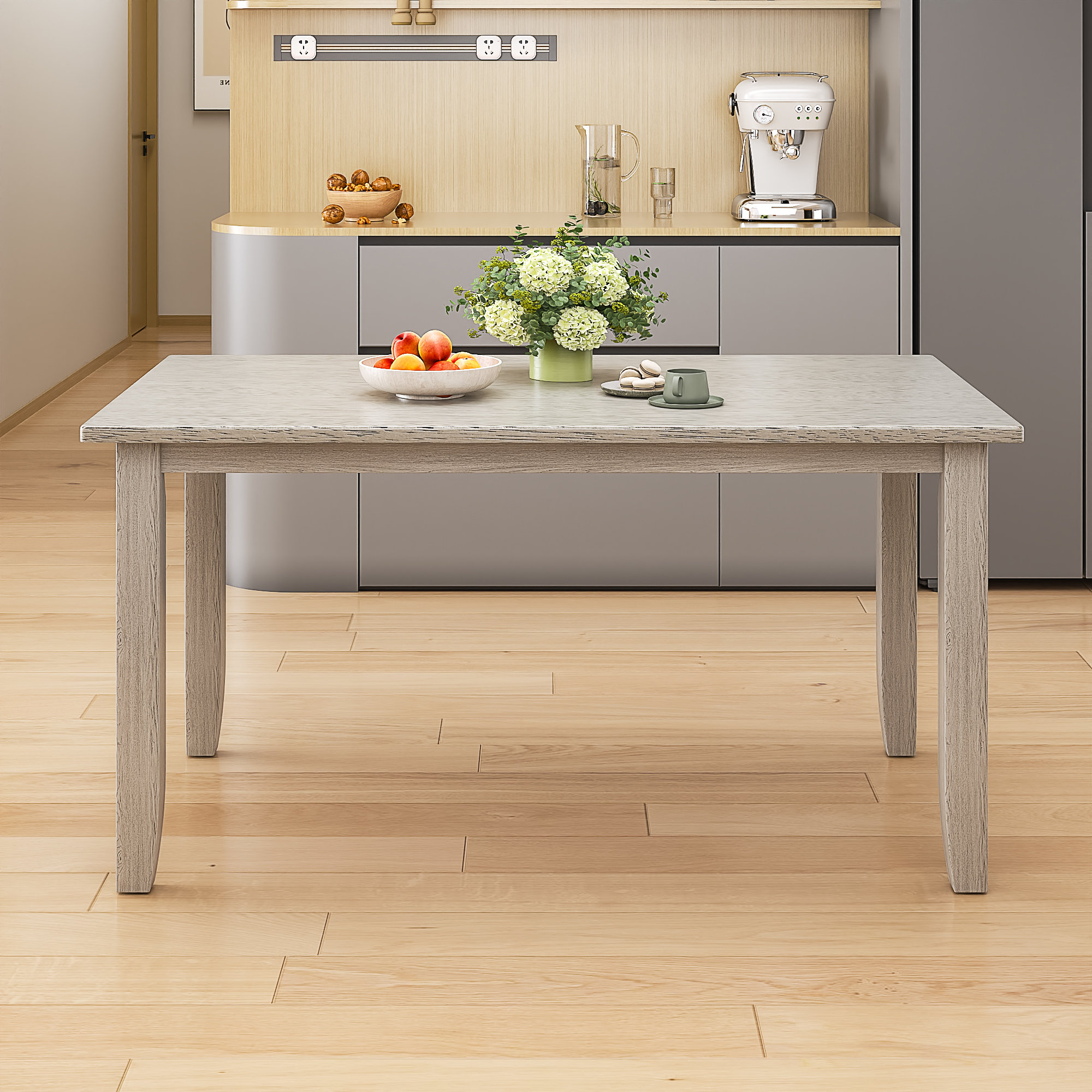 Gracie Oaks 59" Solid Wood Dining Table Rectangular Grey Kitchen Table ...