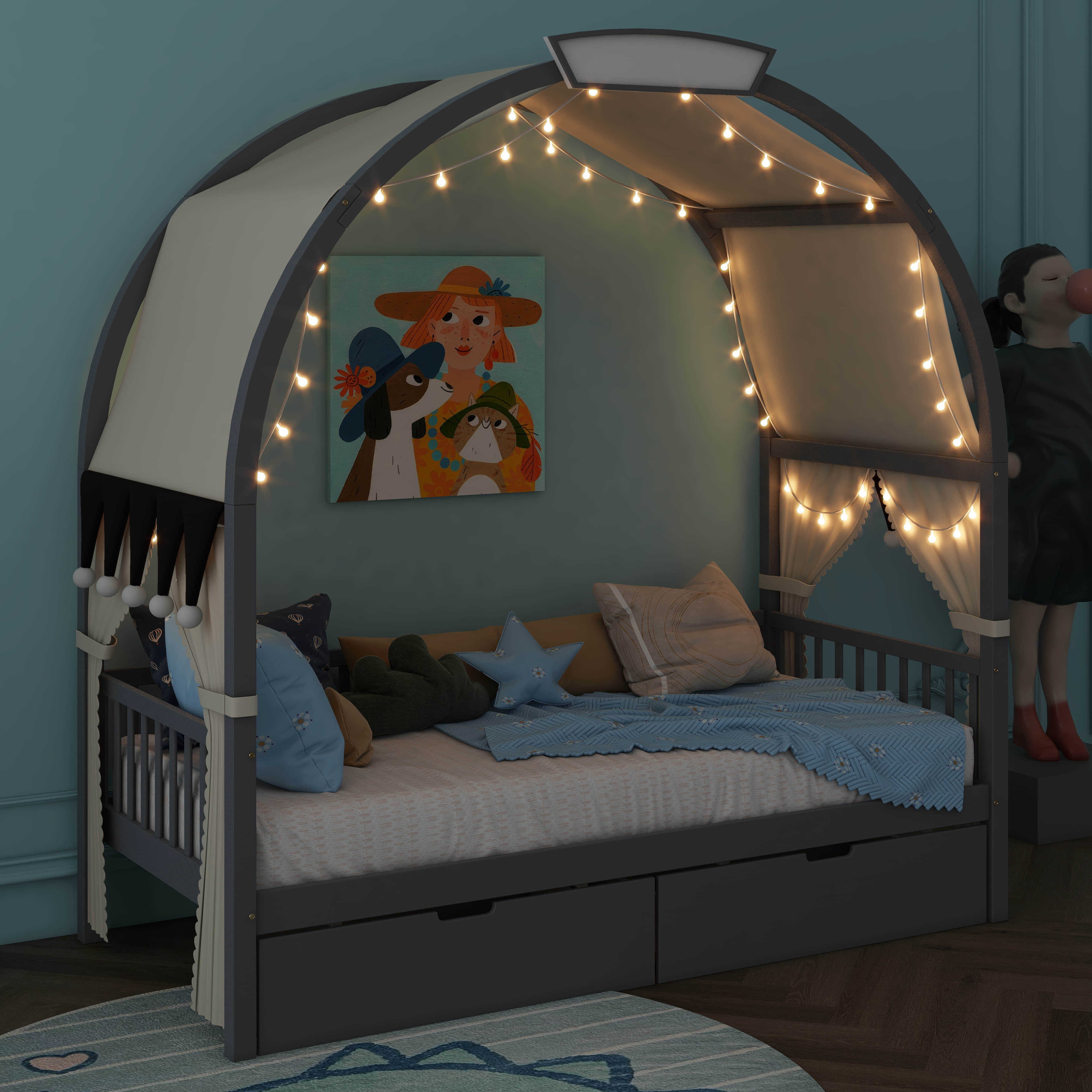Red Barrel Studio® Twin Bed With An Arched Canopy And Dual Built-In ...