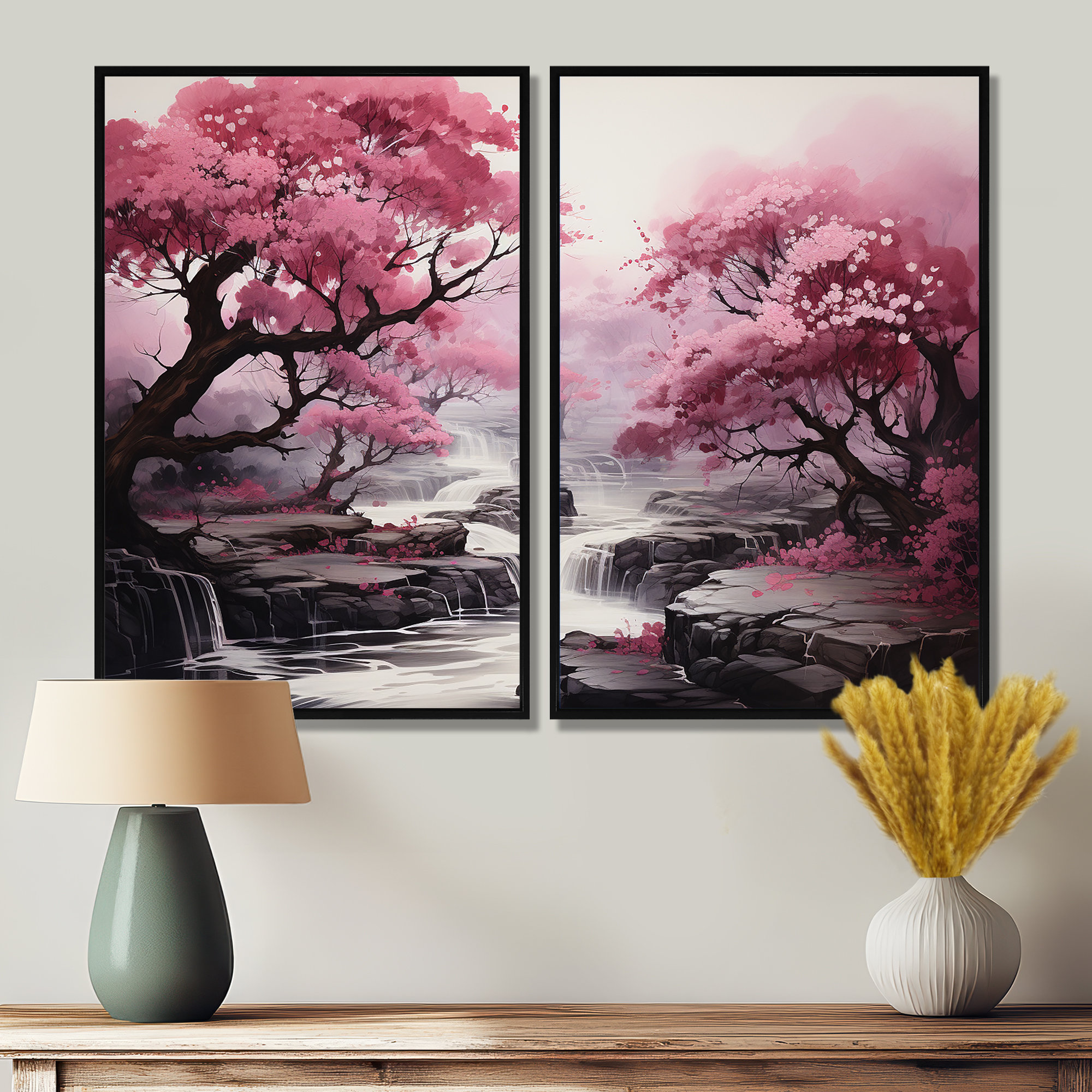Winston Porter Pink Trees Waterfall Endless Journey - Landscapes ...