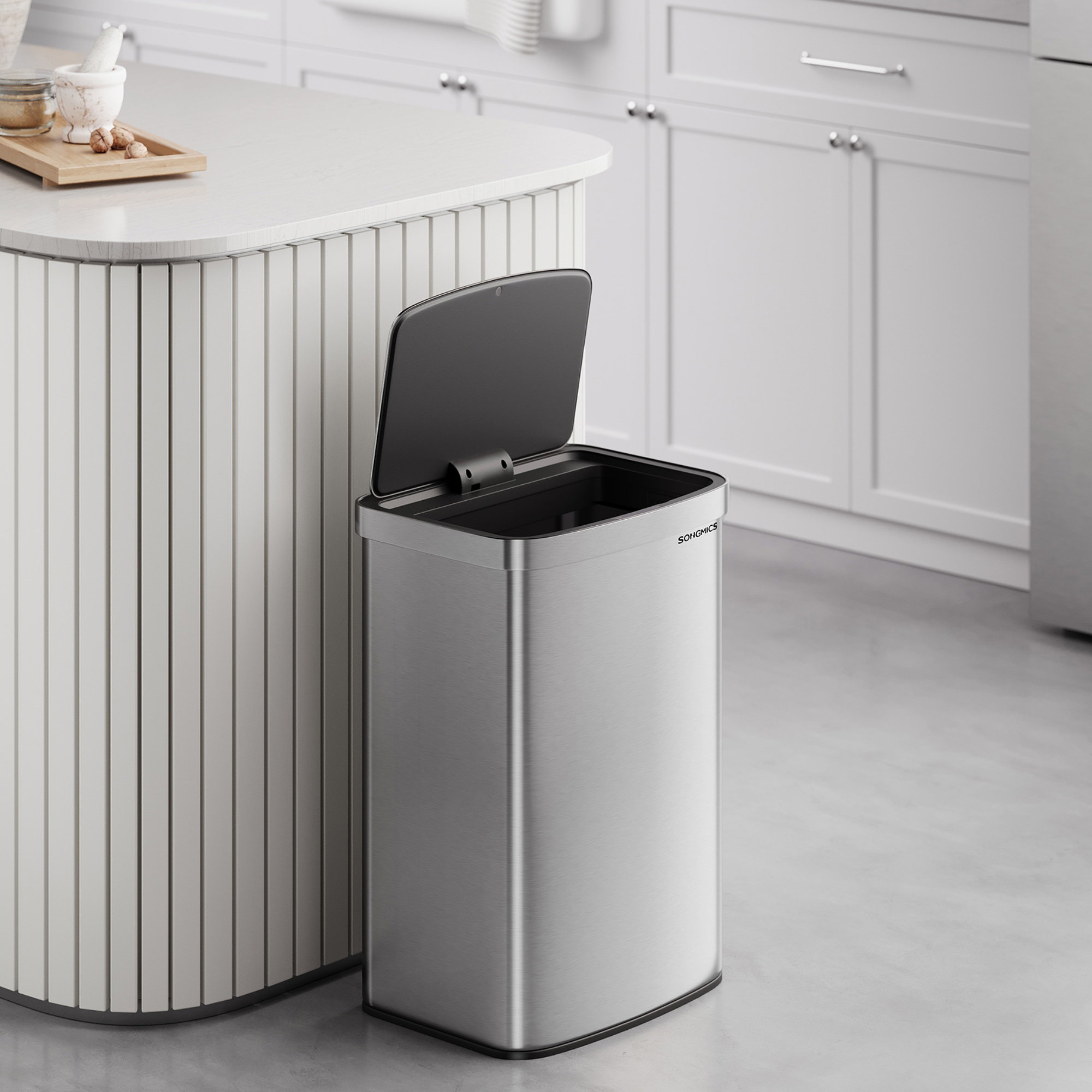 Songmics 13.2 Gallon Steel Motion Sensor Odor Resistant Trash Can with ...