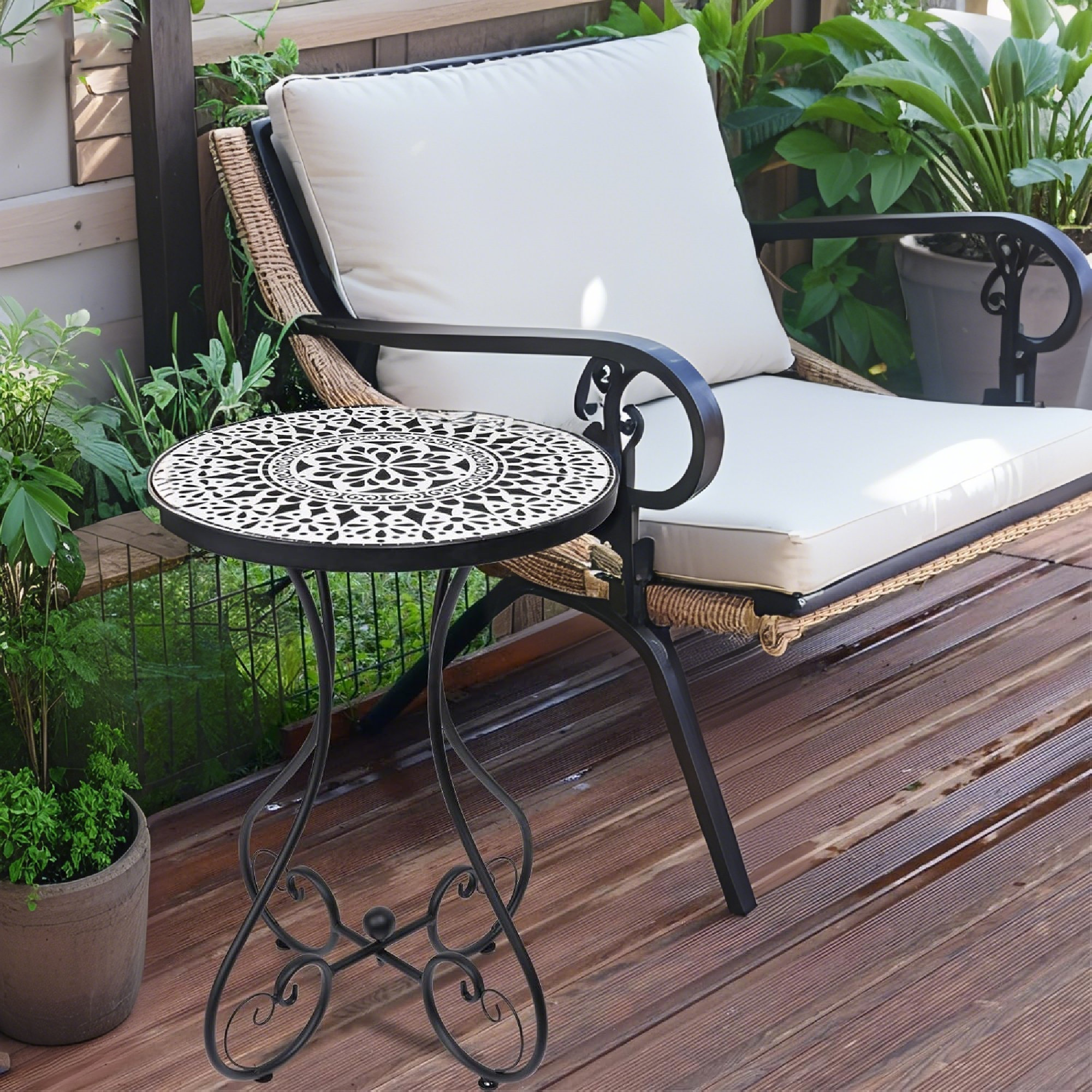 DOCOSA 14 Inch Mosaic Patio Side Table With Metal Frame - Small Outdoor ...