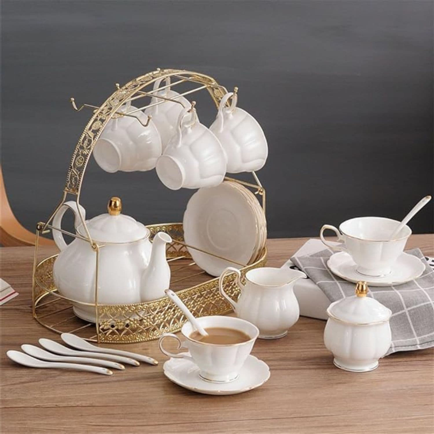 Tea Sets For Adults Fanquare 15-Piece White English Ceramic Tea Set ...