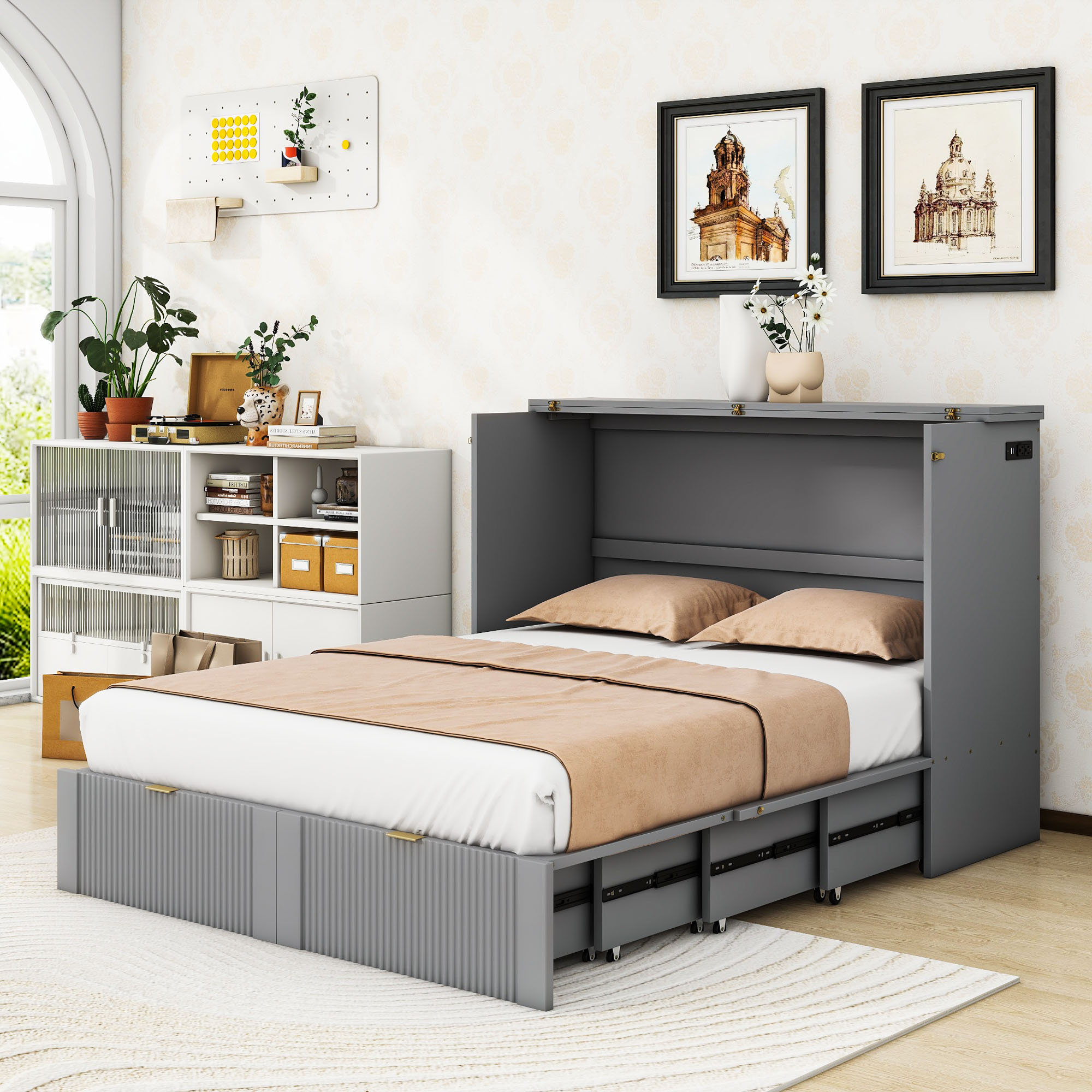 Red Barrel Studio® Noles Murphy Bed with Pulley Structure and Drawer ...