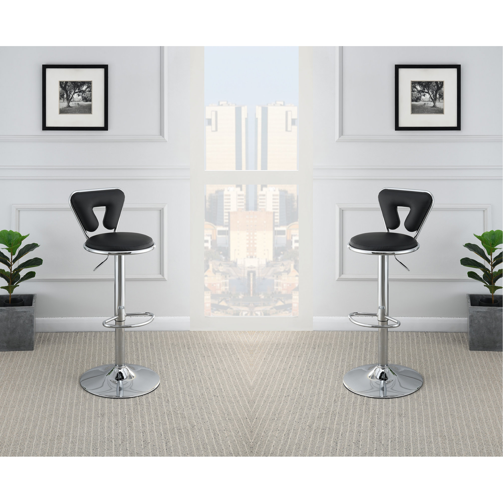 Orren Ellis Adjustable Bar Stool Gas Lift Chair Faux Leather Chrome ...