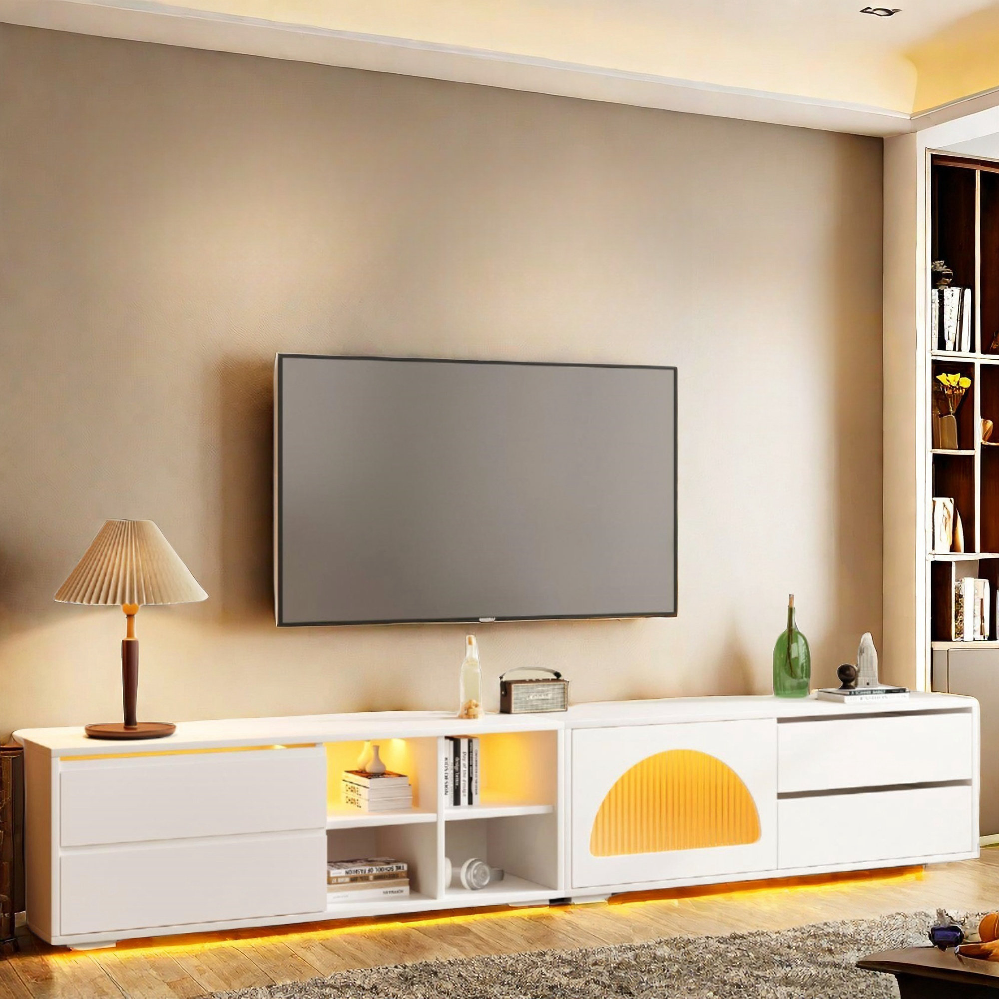 Ivy Bronx Suheib TV Stand With Fluted Glass Door, Sliding Door, 2 ...