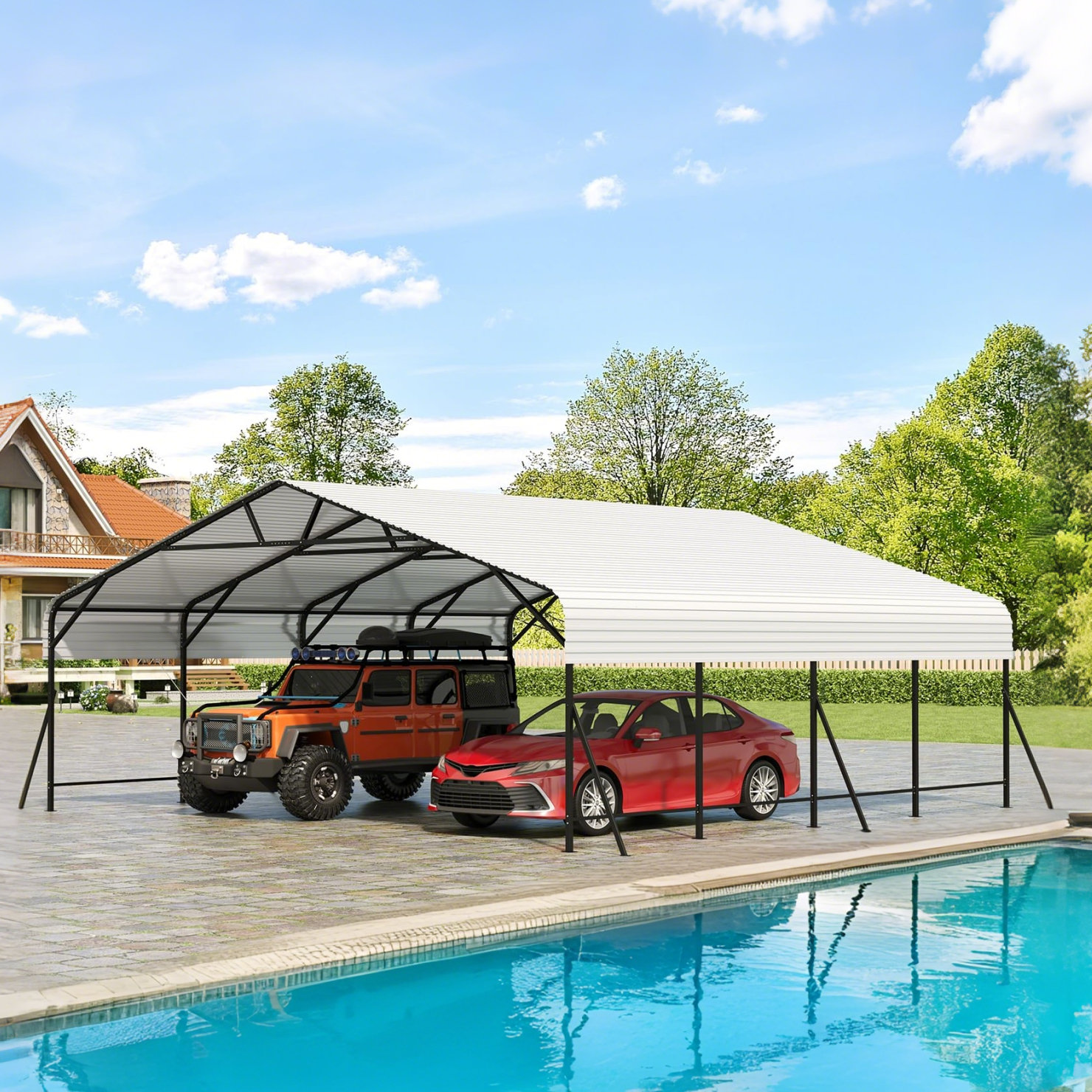 babevy 20x20FT Metal Carport, Heavy Duty Carports with Reinforced Frame ...
