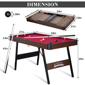 RayChee 54" Portable Pool Table with Easy Folding, Leg Levelers ...