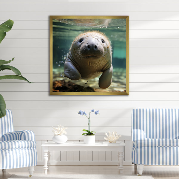 Highland Dunes Curious Manatee Gaze II - Manatee Wall Art | Wayfair